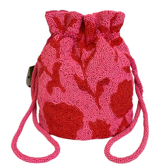 kate spade | Bags | Kate Spade Beaded Rose Drawstring Bucket Bag Pink ...